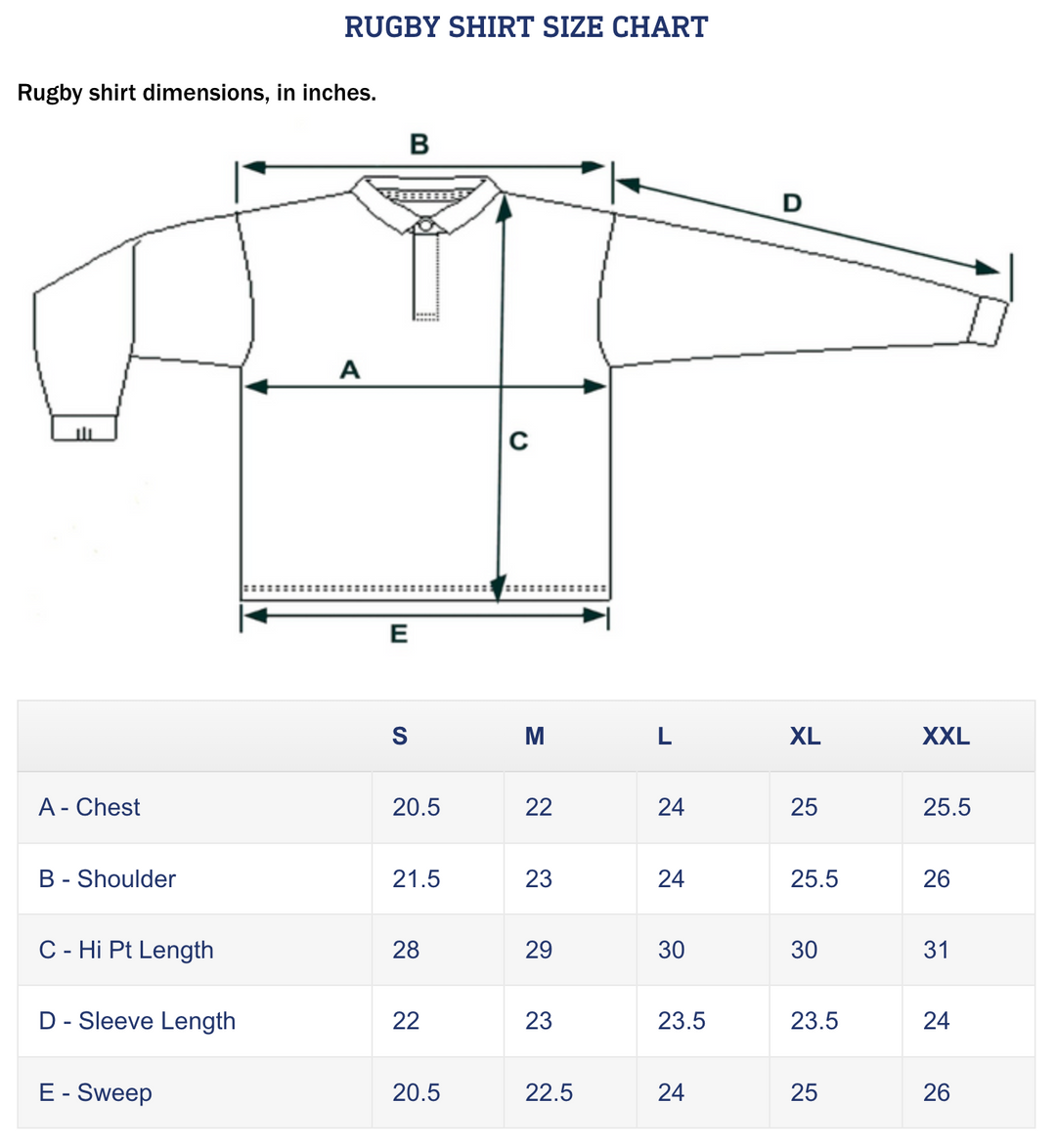 Rugby Shirt Sizing Chart | Withernot