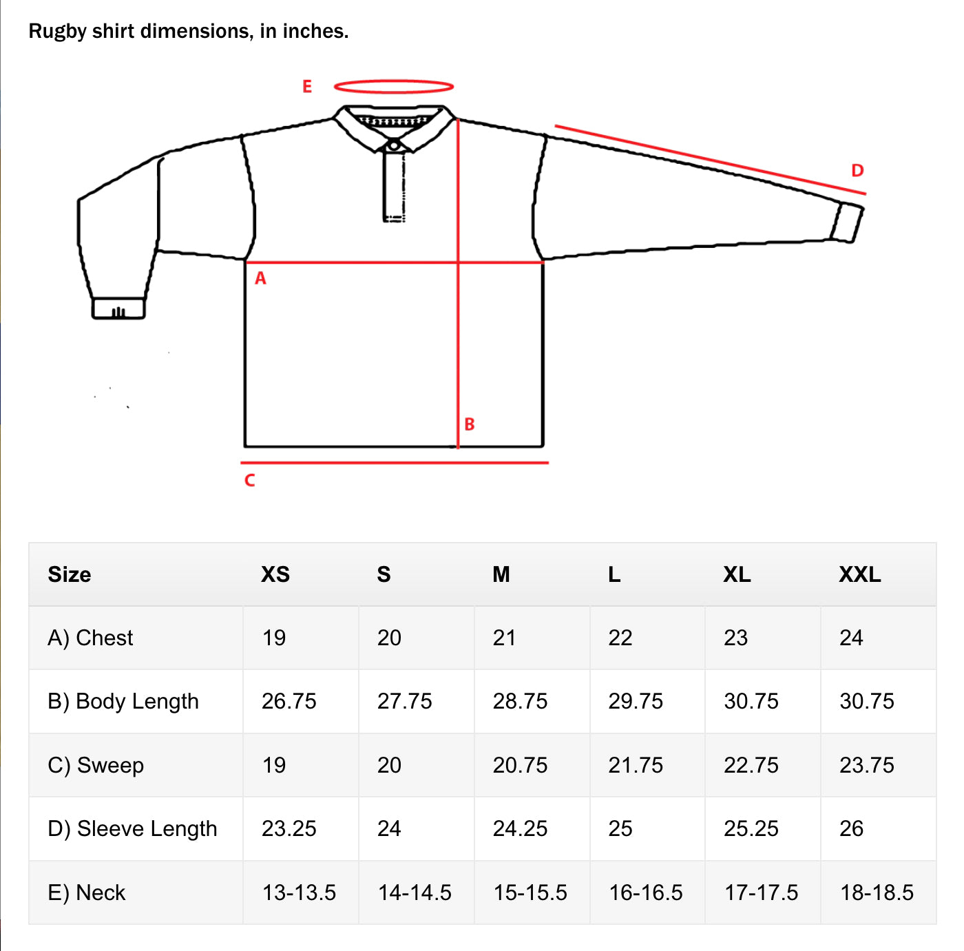 Rugby Shirt Sizing Chart | Withernot